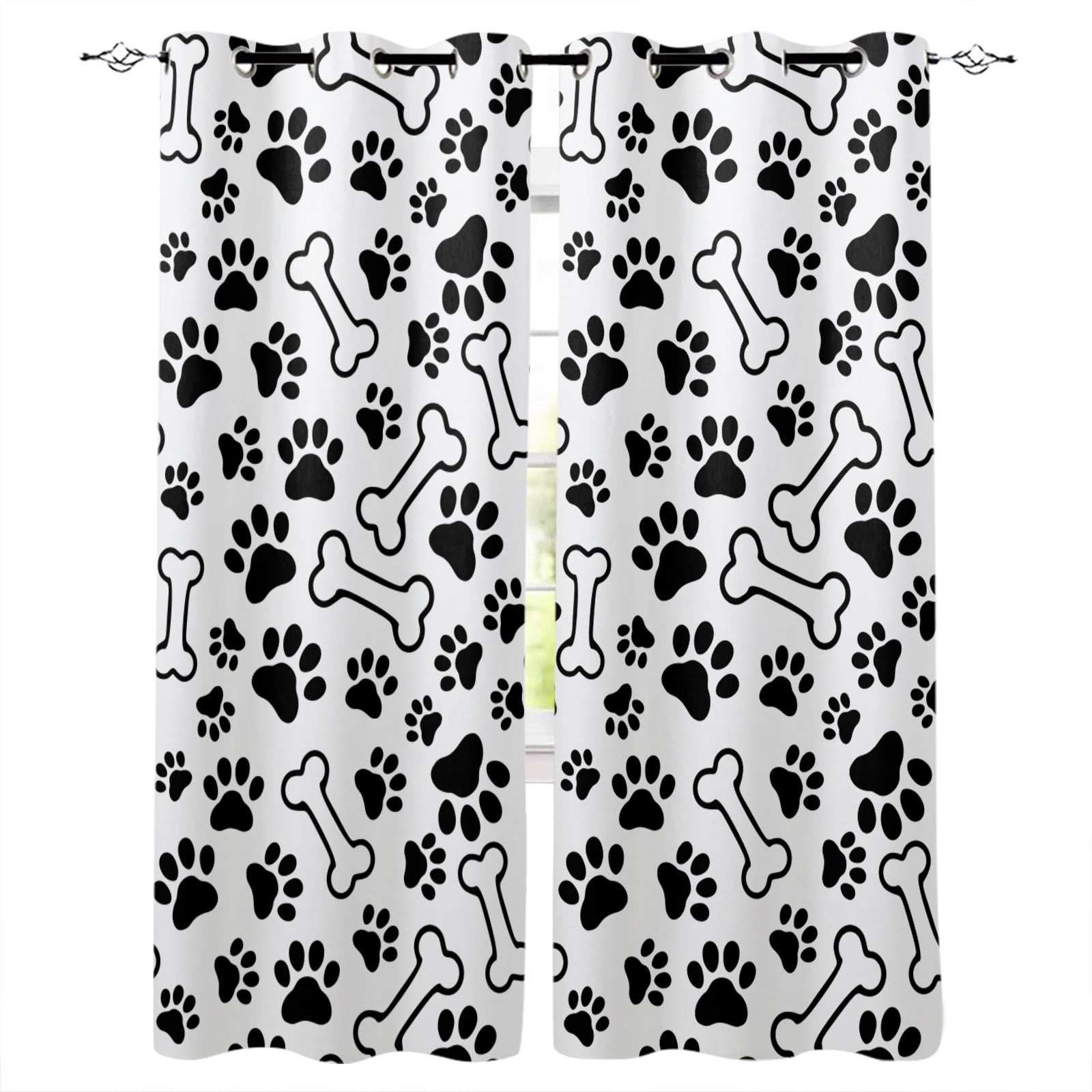 Dog Paw Black Paw Print Puppy Grey Footprint Window Curtains Living ...