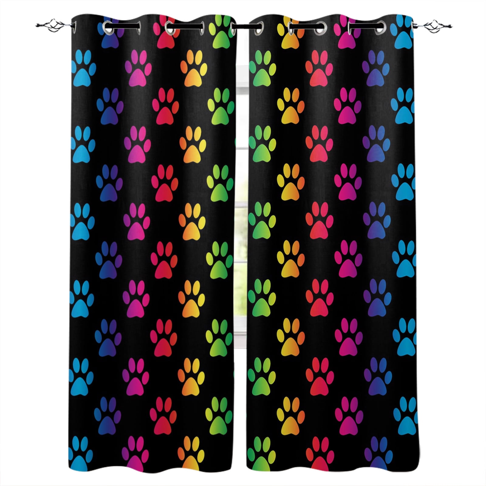 Dog Paw Black Paw Print Puppy Grey Footprint Window Curtains Living ...