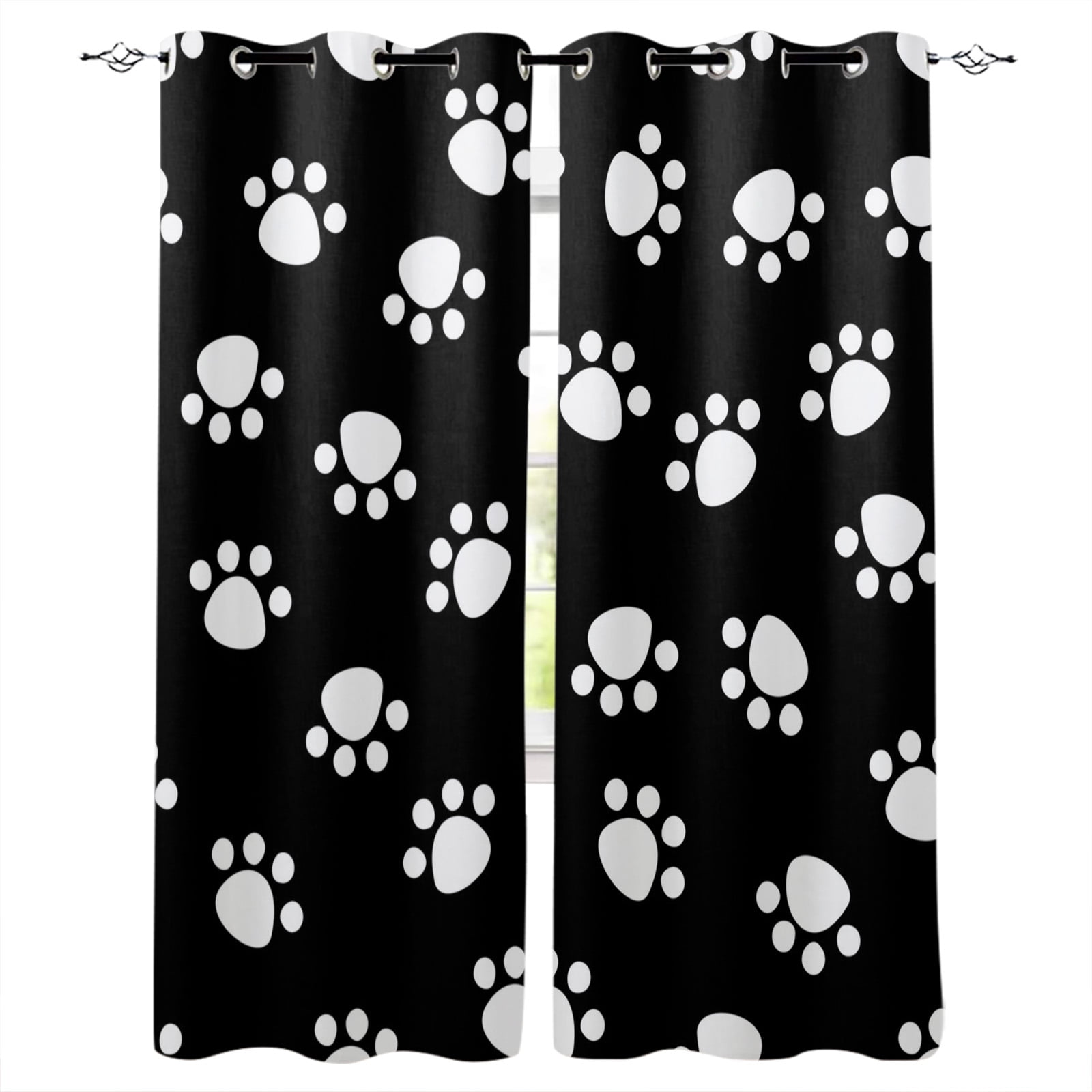 Dog Paw Black Paw Print Puppy Grey Footprint Window Curtains Living ...