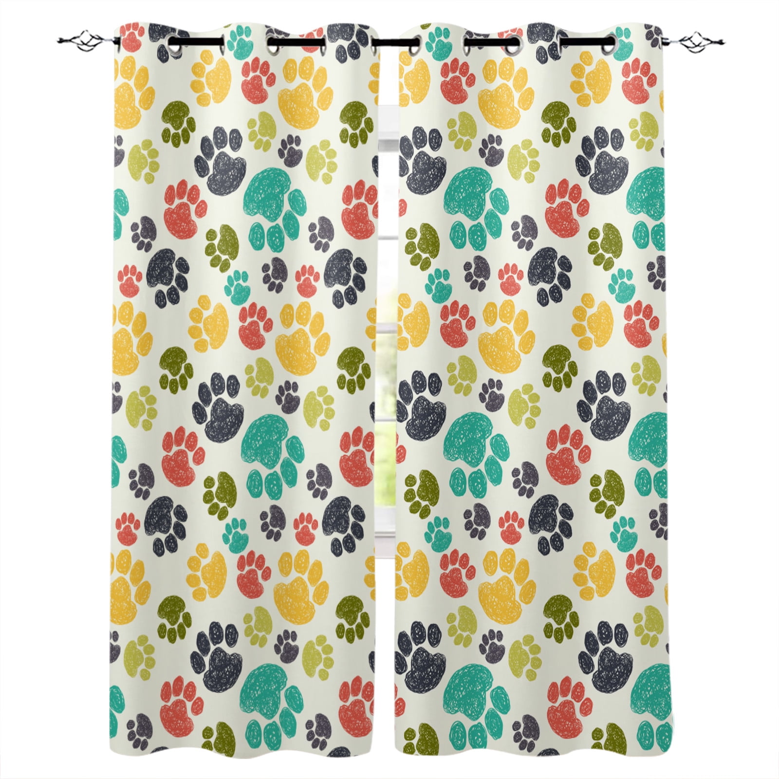 Dog Paw Black Paw Print Puppy Grey Footprint Window Curtains Living ...