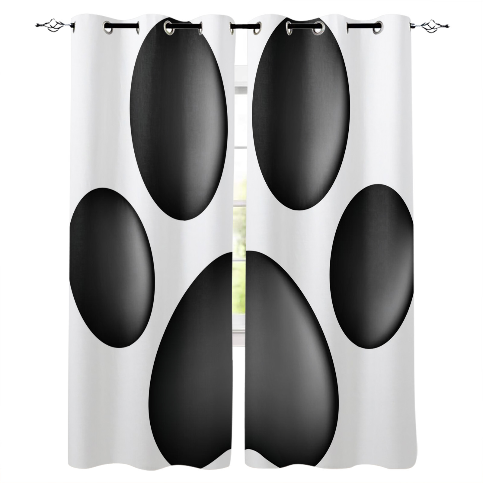 Dog Paw Black Paw Print Puppy Grey Footprint Window Curtains Living ...