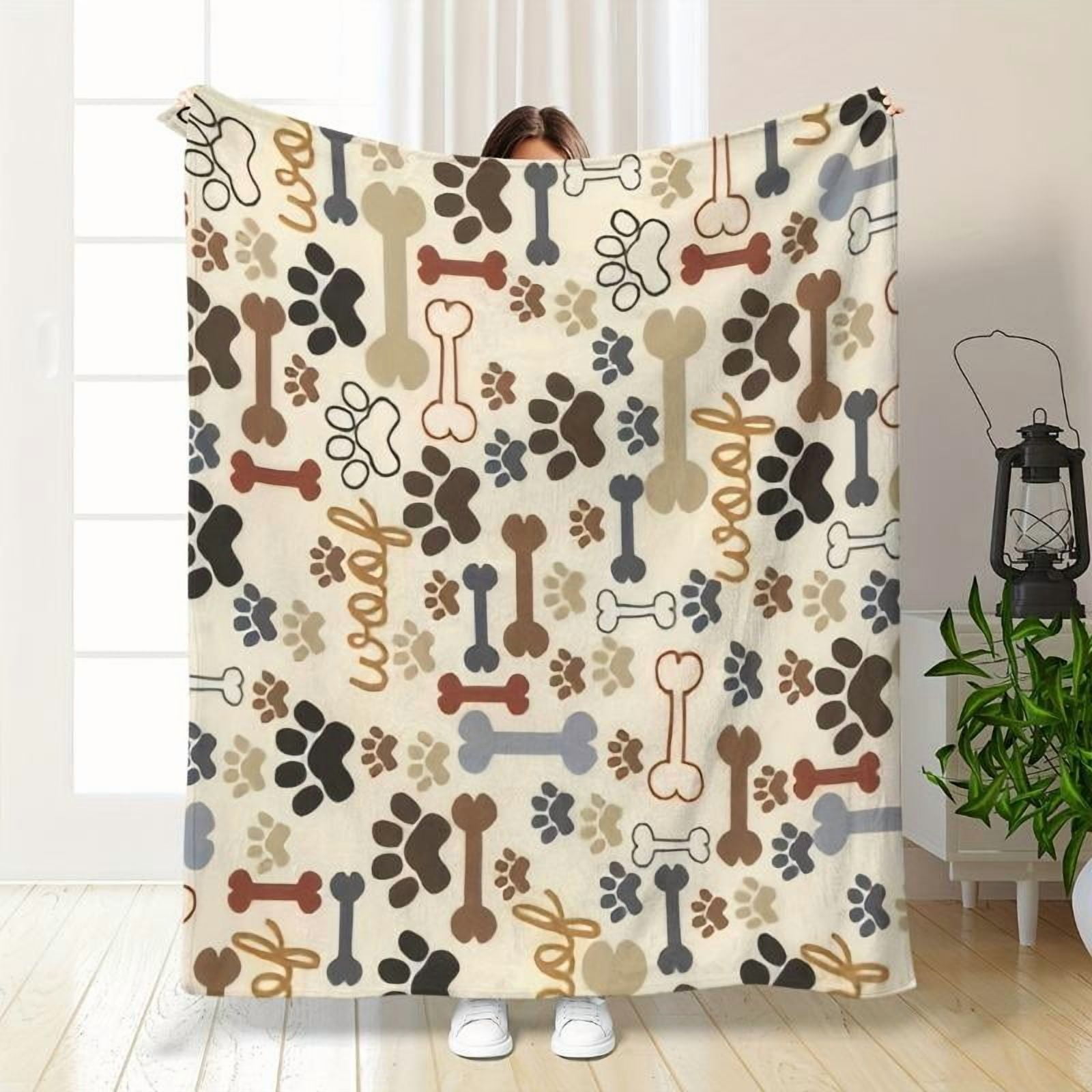 Dog Paw & Bone Flannel Throw Blanket - Soft Hypoallergenic Polyester ...