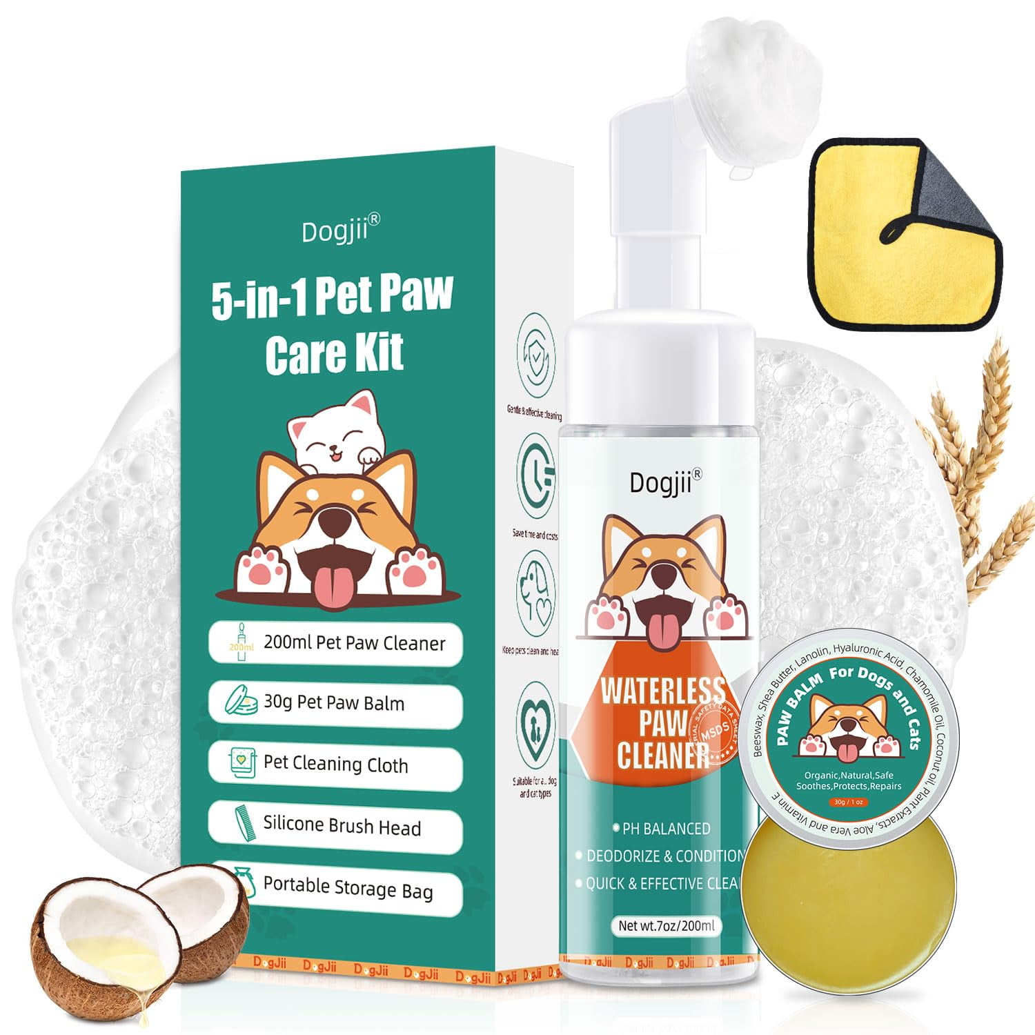 Dog Paw Care Kit | No-Rinse Paw Cleaner for Dogs & Cats (7 Fl Oz)| Paw ...