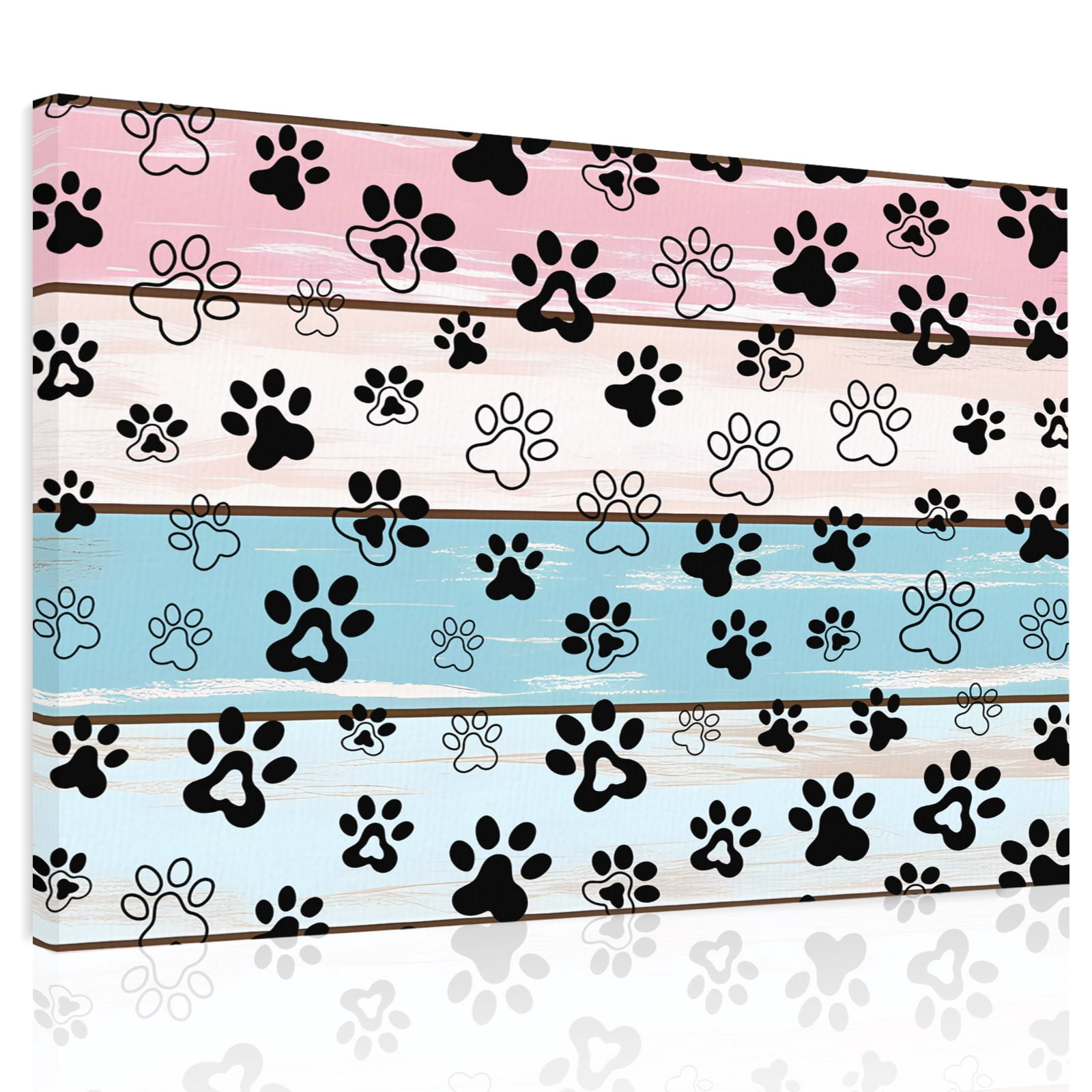 Dog Paw Cat Paw Canvas Print Wall Art, Pink Blue Wood Grain Vintage ...