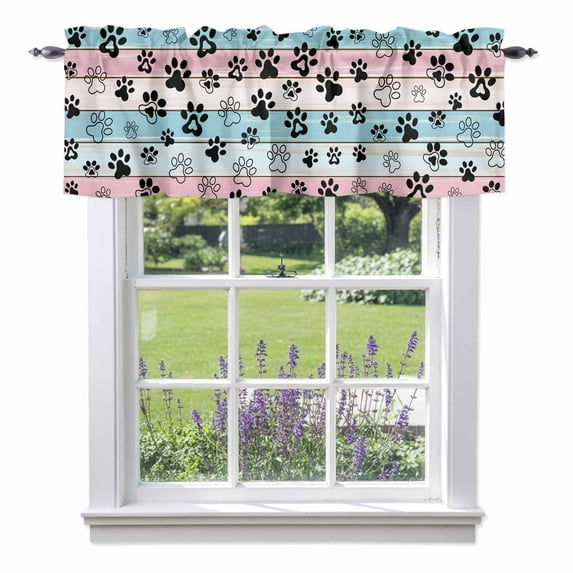 Dog Paw Cat Paw Valances for Windows, Pink Blue Wood Grain Valance ...