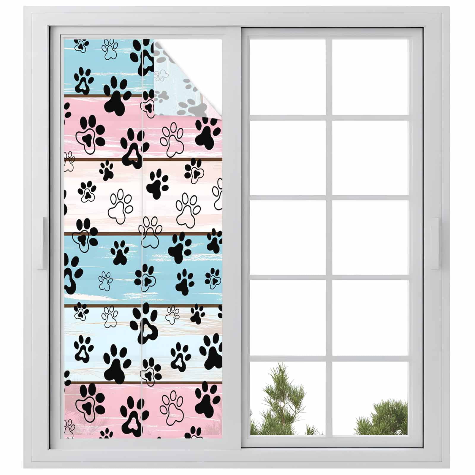 Dog Paw Cat Paw Window Privacy Film Pink Blue Wood Grain Vintage ...