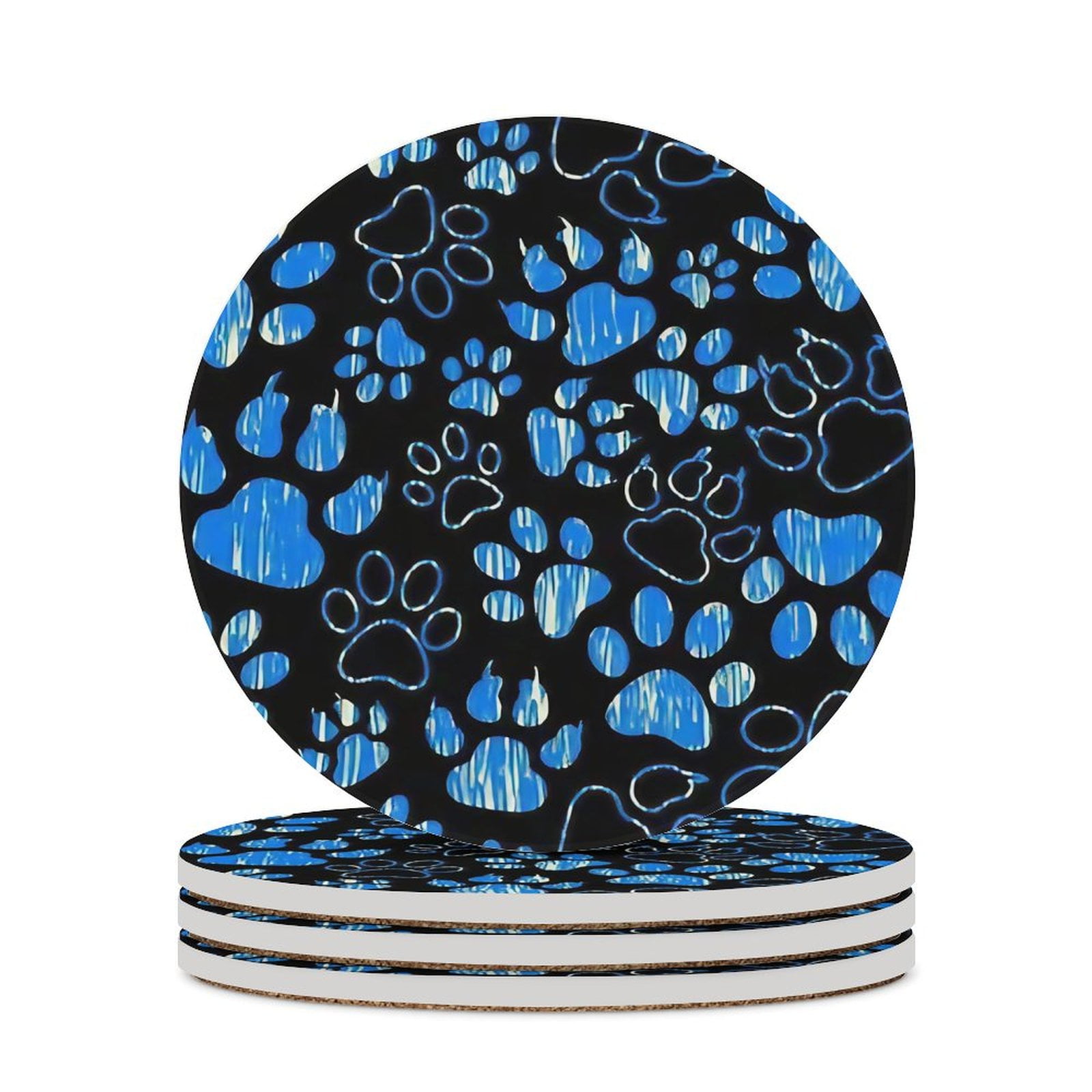 Dog Paw Ceramic Coasters Absorbent Coasters for Drinks Decorative Round ...