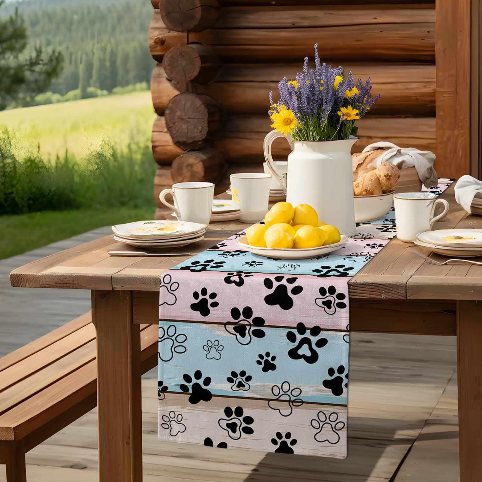 Dog Paw Farm Colorful Wood Board Table Runner 13x70in Non-Slip Cotton ...