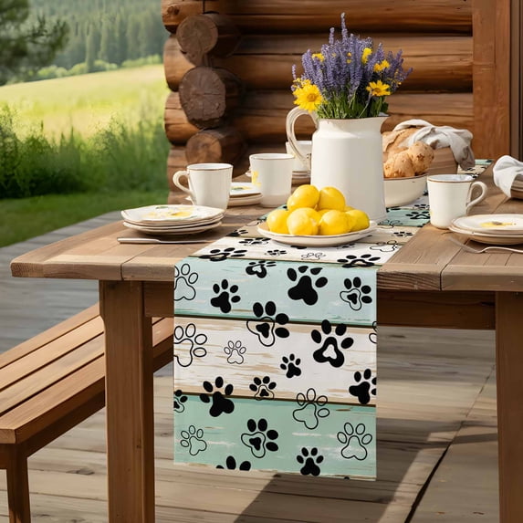 Dog Paw Farm Wood Board Table Runner 72 Inch Long Funny Pet Footprint ...