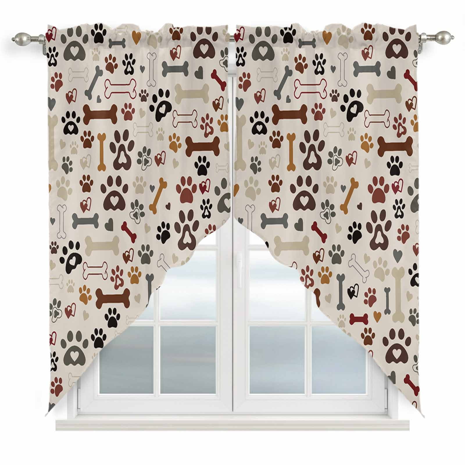Dog Paw Kitchen Window Curtains, Swag Curtains Valance for Bedroom ...