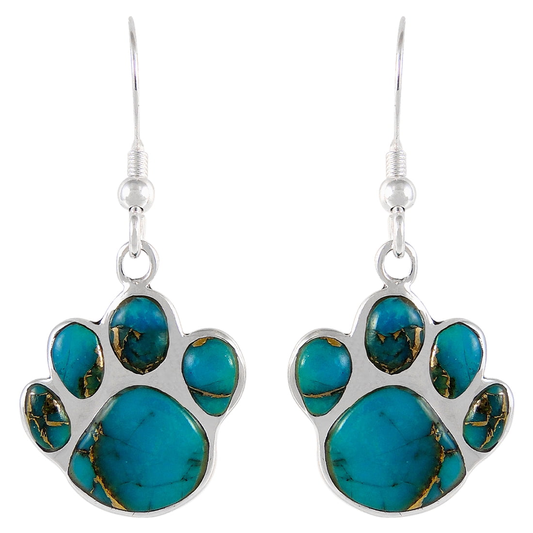 Dog Paw Matrix Turquoise Jewelry Earrings for Women Sterling Silver 925 ...