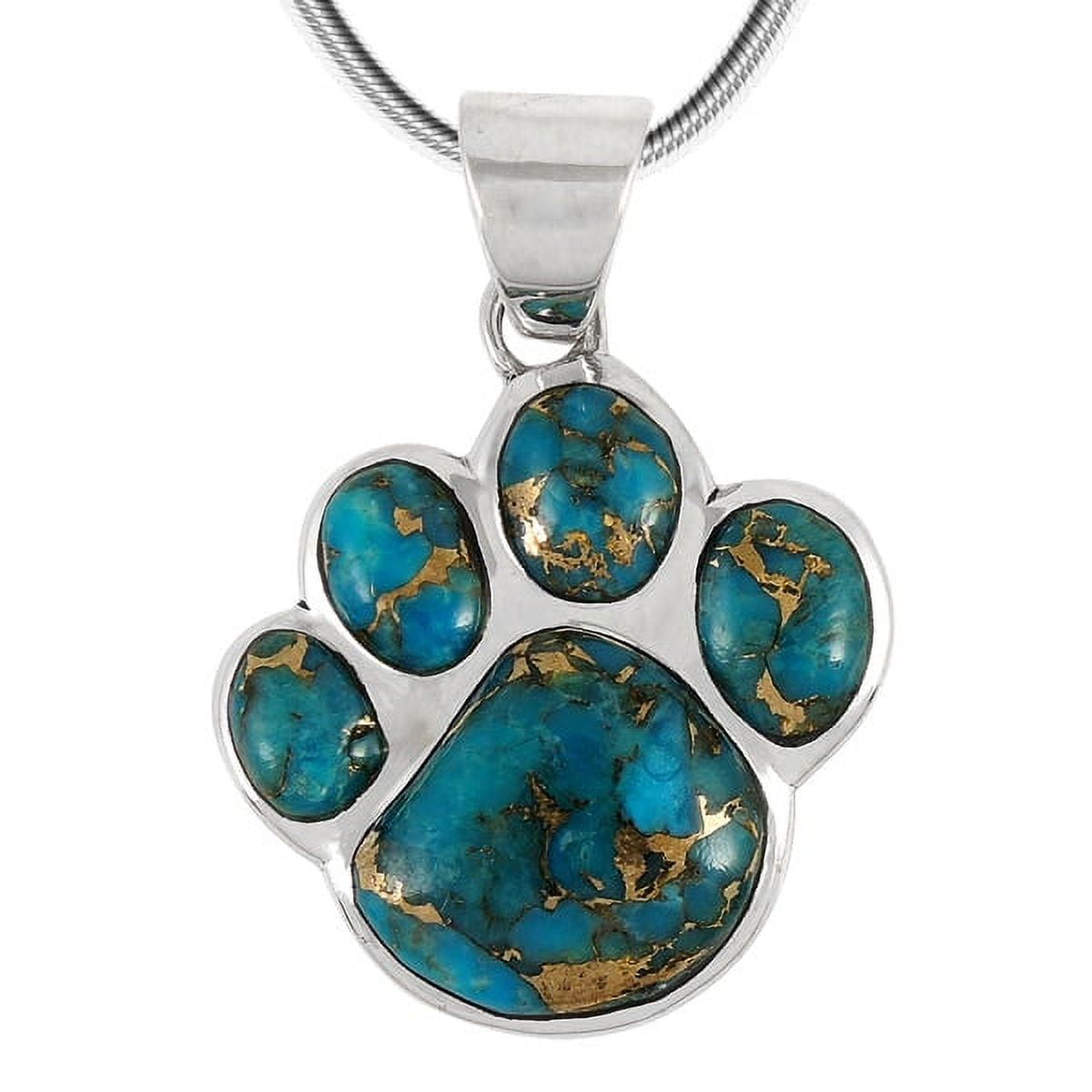 Turquoise Network Sterling Silver 925 Dog Paw Pendant & Chain Necklace ...