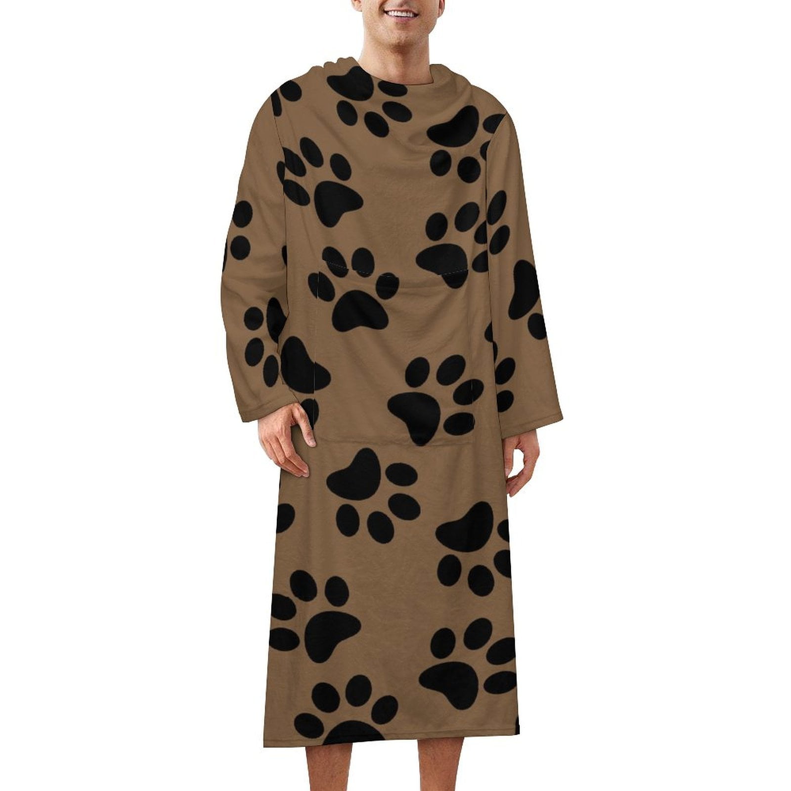 Dog Paw Pattern Design Wearable Hooded Blanket Covered Robe Sweater ...