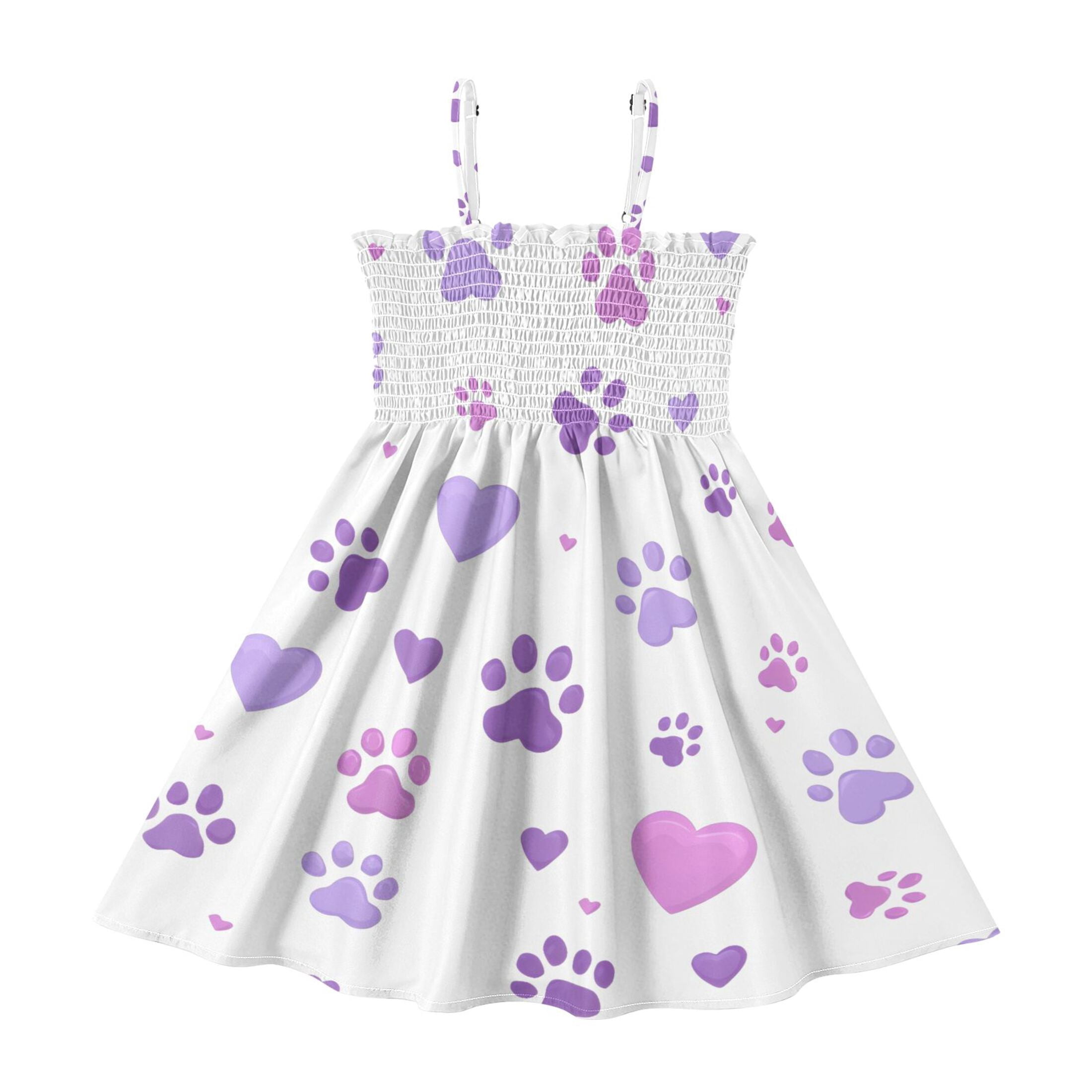 Dog Paw Pattern Girls' Casual Dresses 2Y-8Y Sleeveless Ruffle Neck for ...