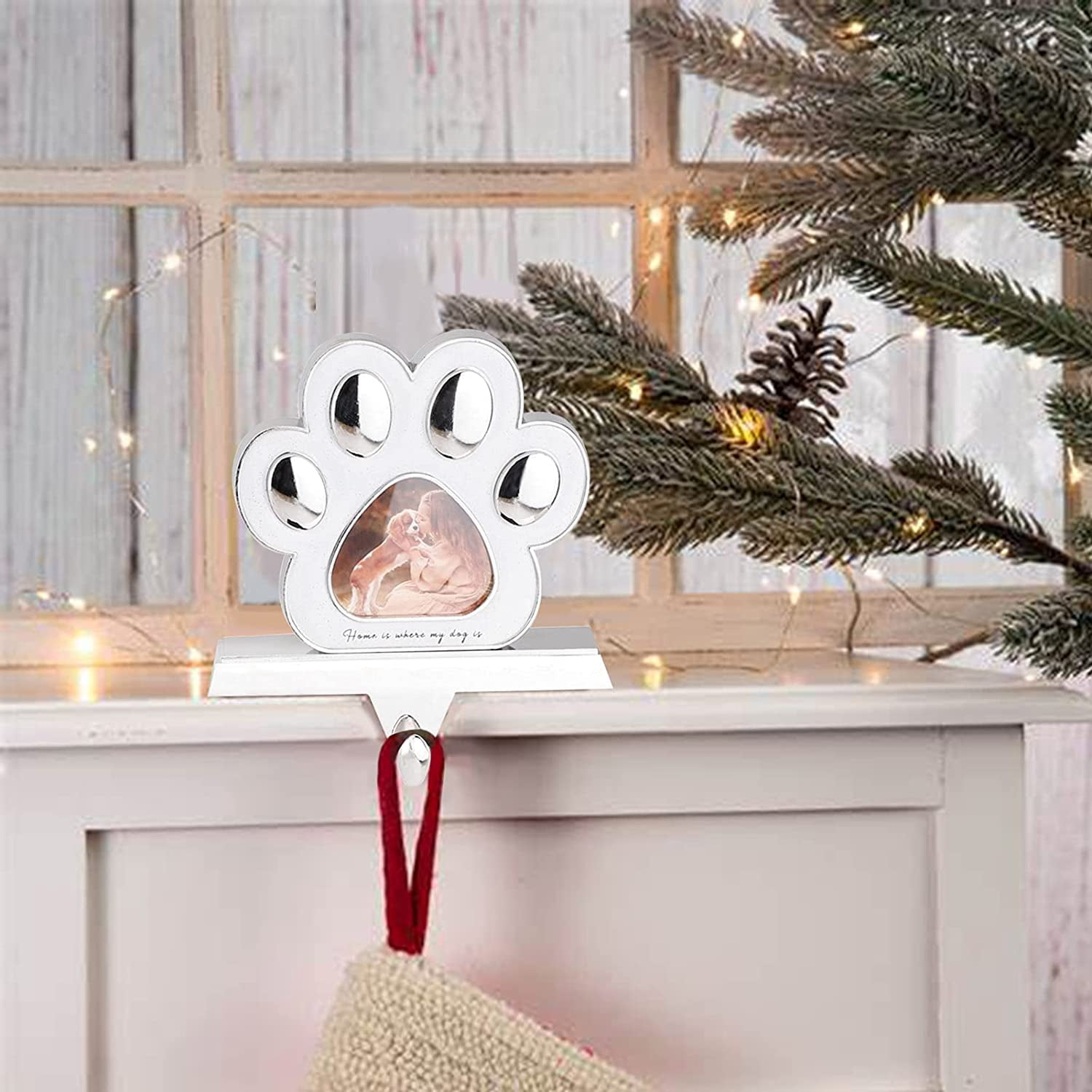 Dog Paw Photo Frame Christmas Stocking Holder for Mantel Home Party ...