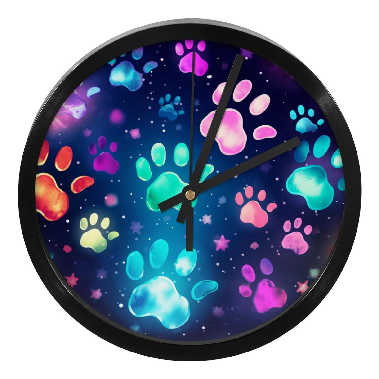 Dog Paw Print 9.8 Inch Round Digital Wall Clock - Silent Non-Ticking ...