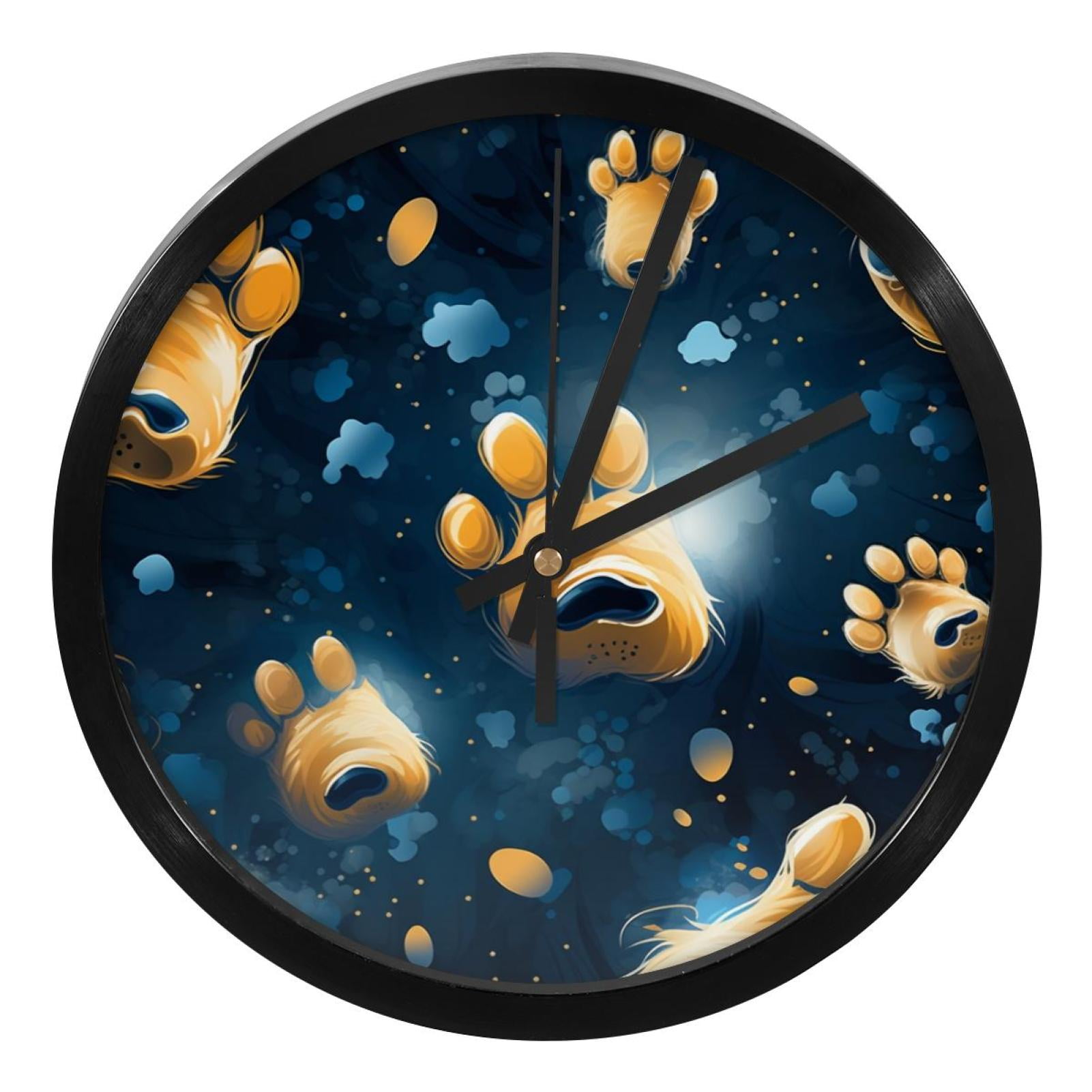 Dog Paw Print 9.8 Inch Round Digital Wall Clock - Silent Non-Ticking ...