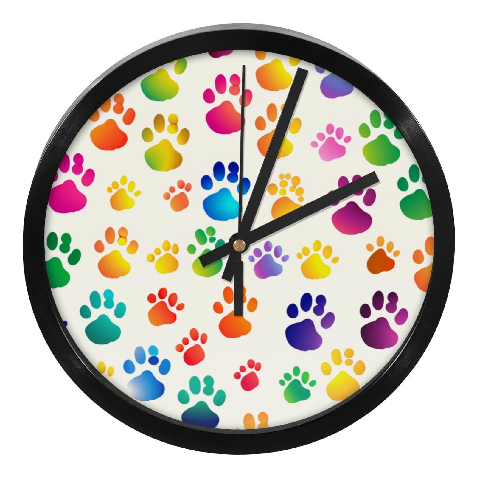 Dog Paw Print 9.8 Inch Round Digital Wall Clock - Silent Non-Ticking ...