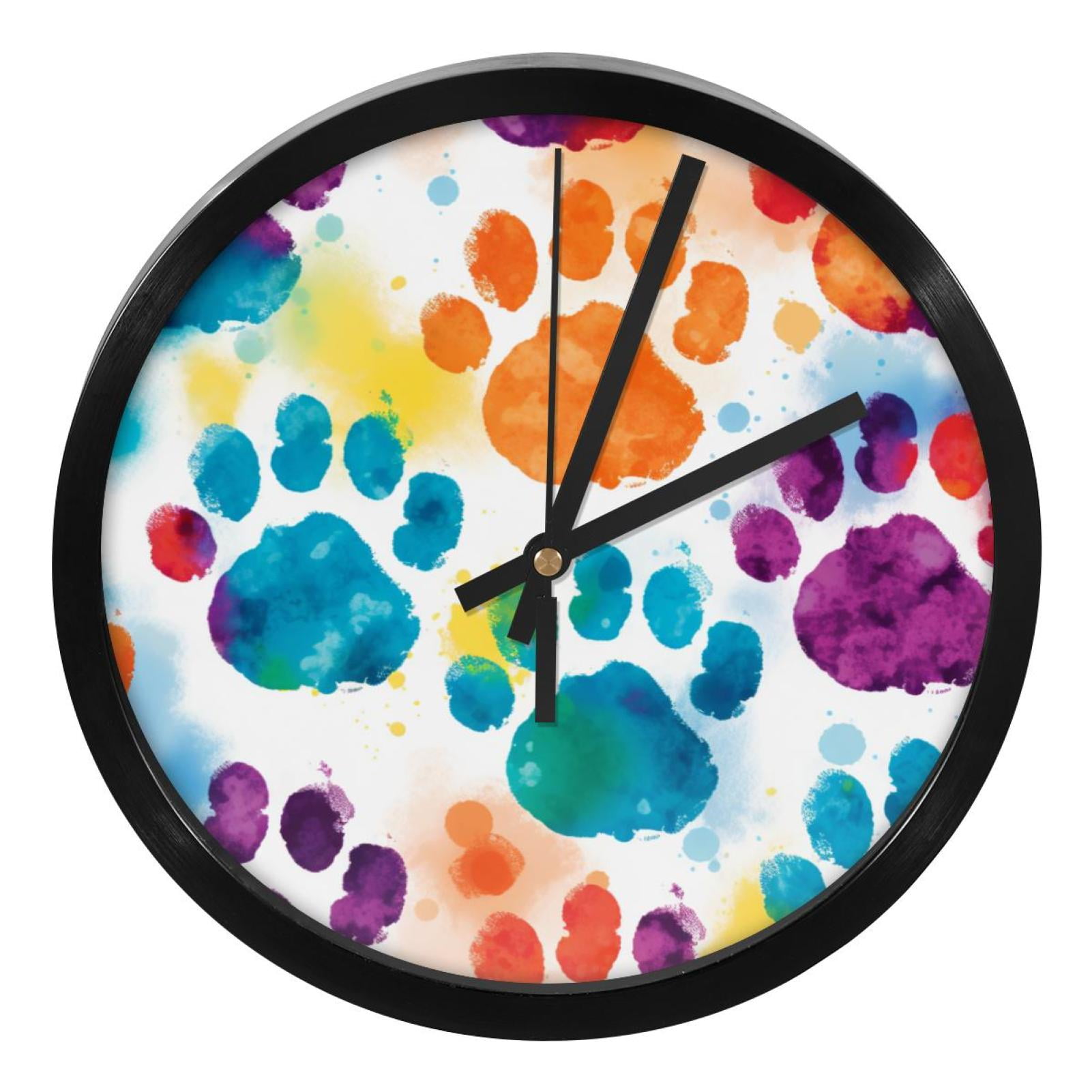 Dog Paw Print 9.8 Inch Round Digital Wall Clock - Silent Non-Ticking ...