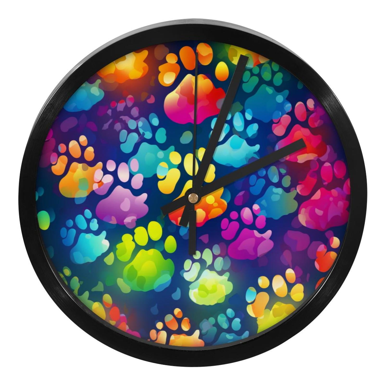 Dog Paw Print 9.8-Inch Round Wall Clock, Silent Non-Ticking Digital ...