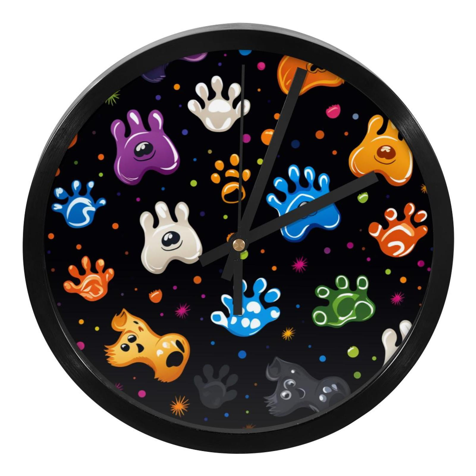 Dog Paw Print 9.8-Inch Round Wall Clock, Silent Non-Ticking Digital ...