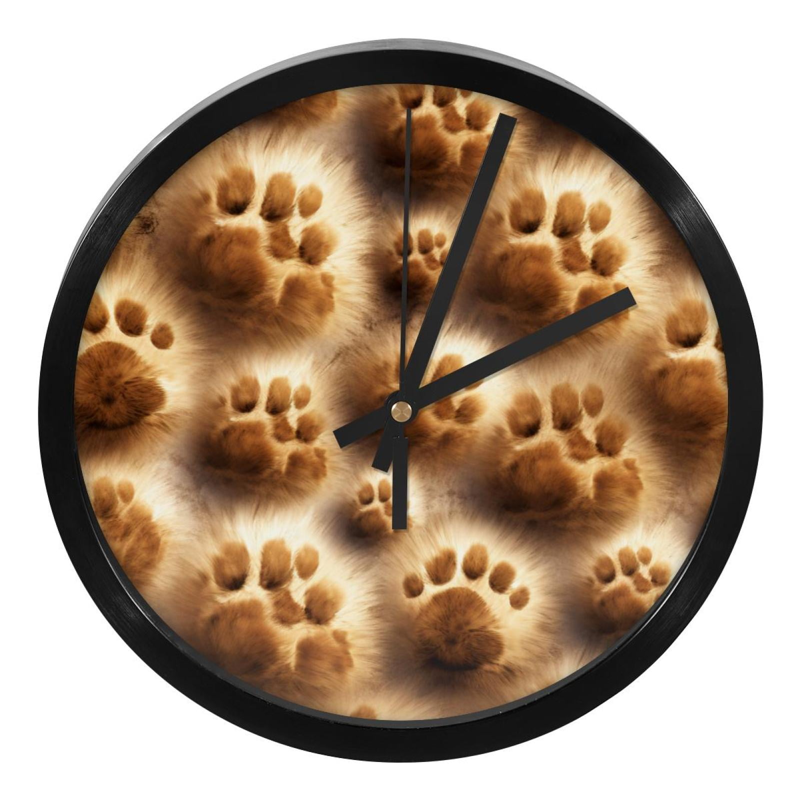 Dog Paw Print 9.8 Inch Silent Non-Ticking Round Digital Wall Clock ...