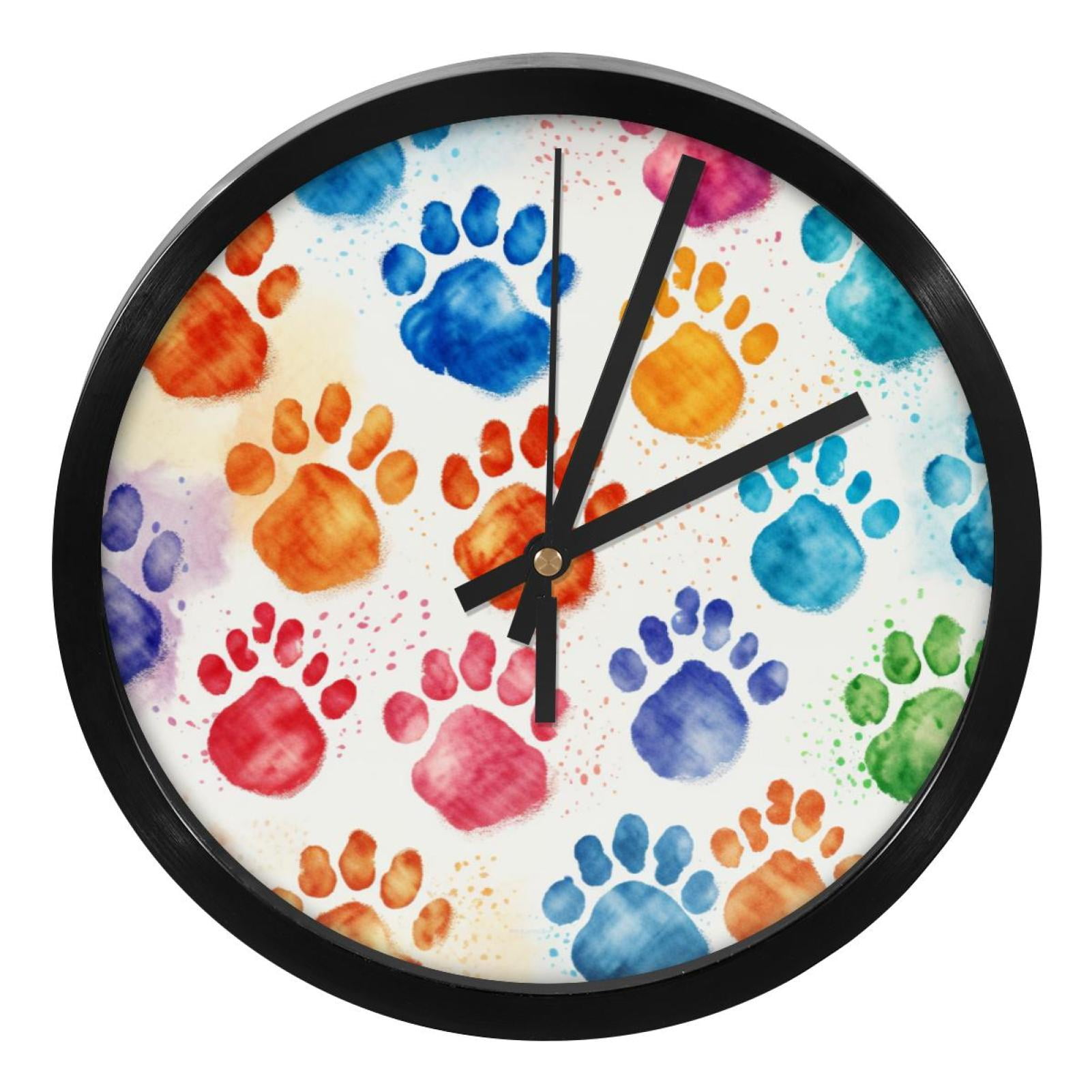 Dog Paw Print 9.8 Inch Silent Non-Ticking Round Digital Wall Clock ...