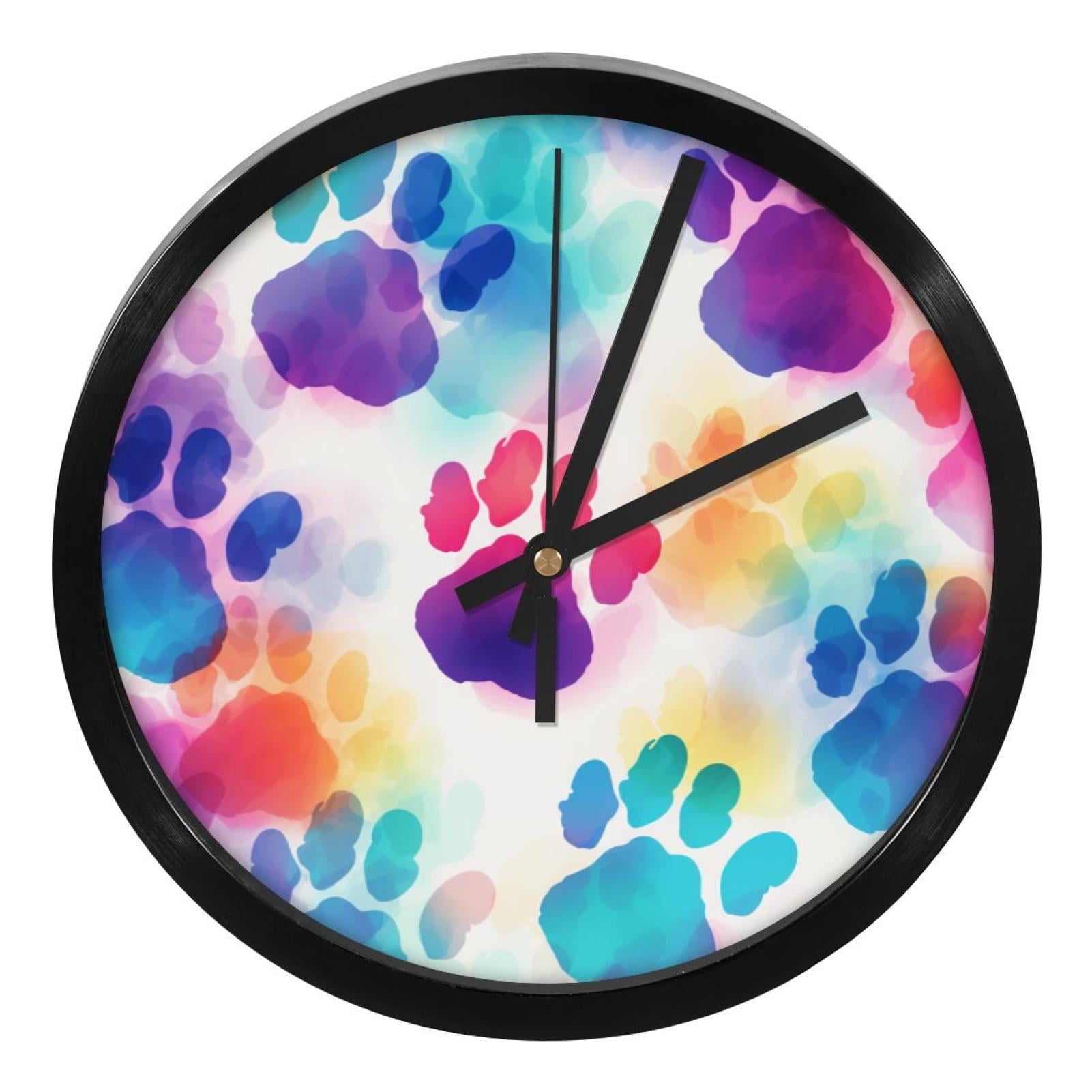 Dog Paw Print 9.8 Inch Silent Non-Ticking Round Digital Wall Clock ...