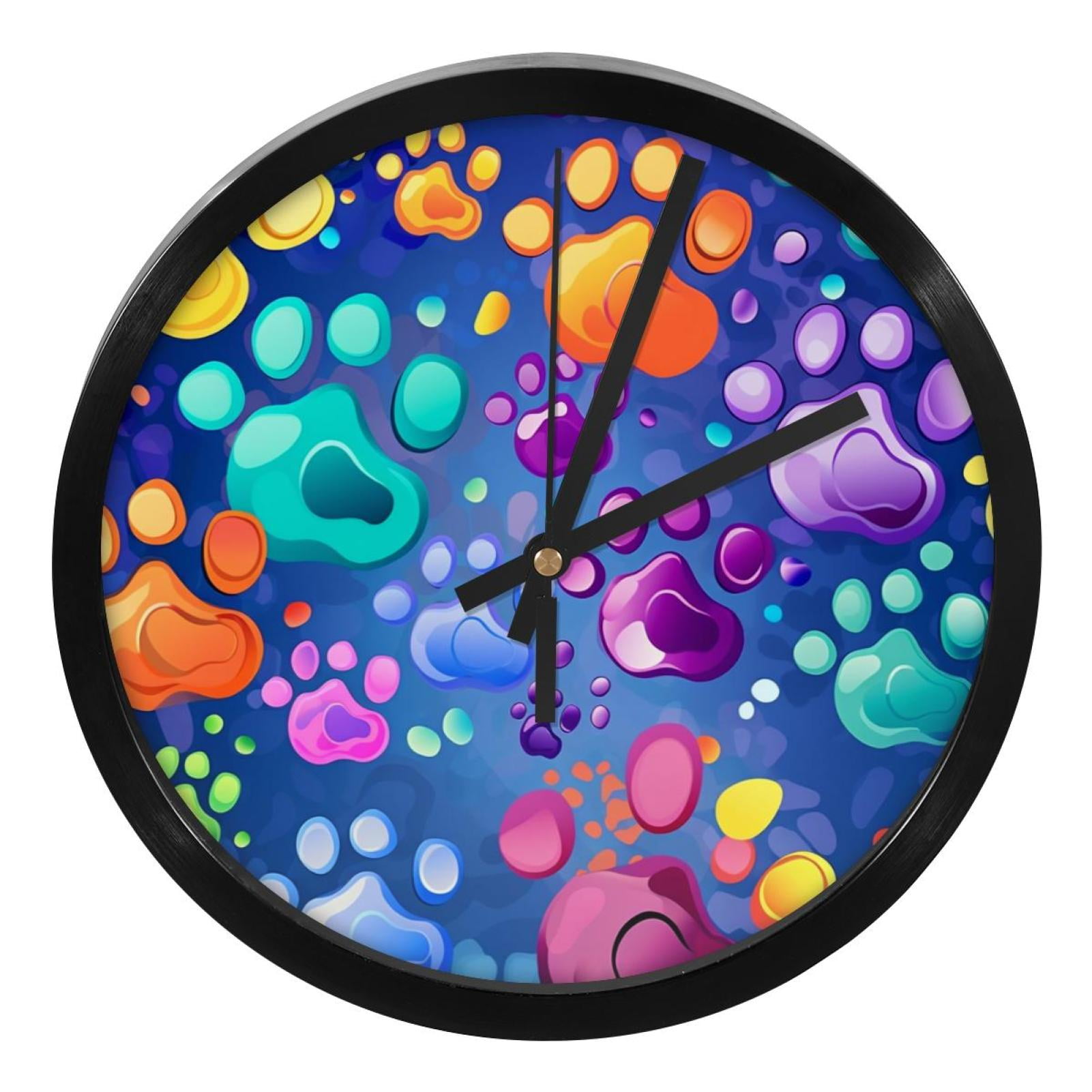 Dog Paw Print 9.8 Inch Silent Round Digital Wall Clock - Battery ...