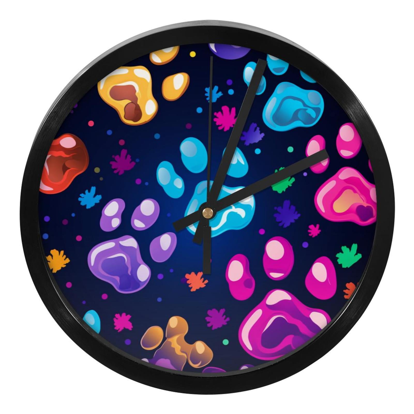 Dog Paw Print 9.8 Inch Silent Round Digital Wall Clock - Battery ...