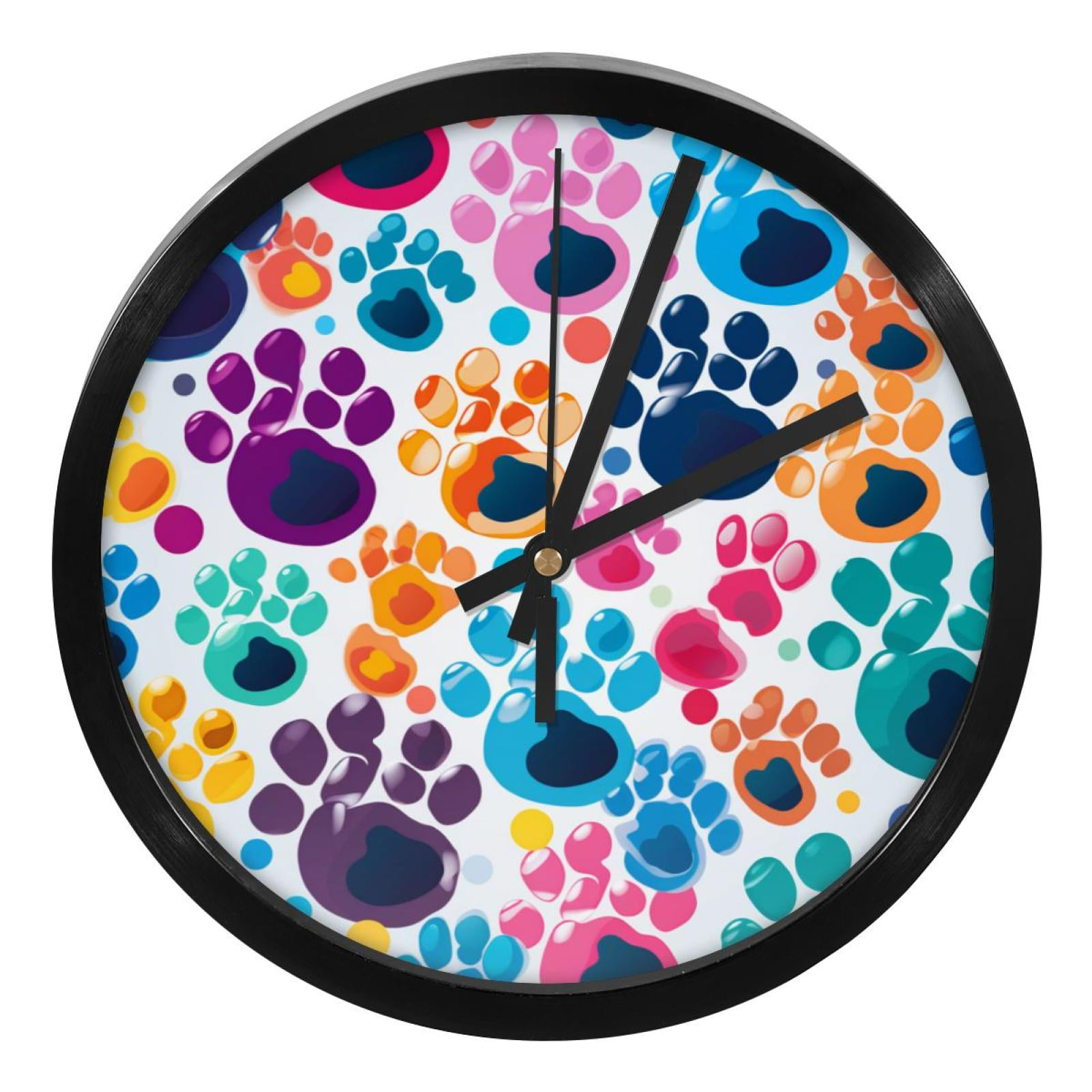 Dog Paw Print 9.8 Inch Silent Wall Clock, Round Digital Battery ...