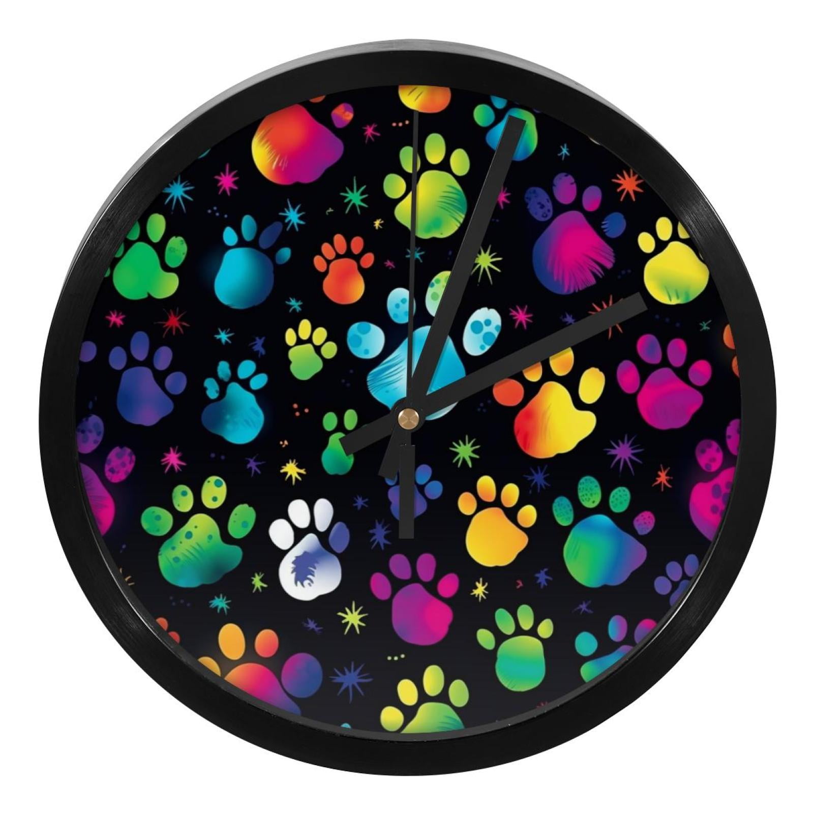 Dog Paw Print 9.8 Inch Silent Wall Clock, Round Digital Battery ...