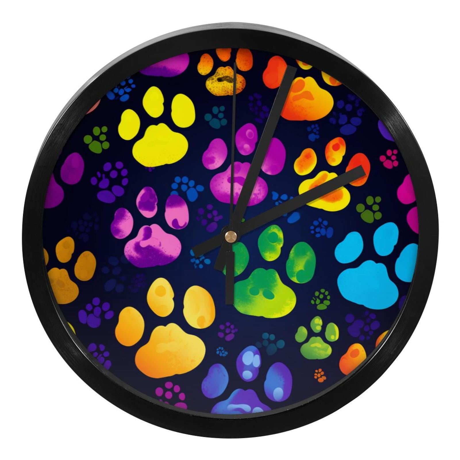 Dog Paw Print 9.8 Inch Silent Wall Clock, Round Digital Battery ...