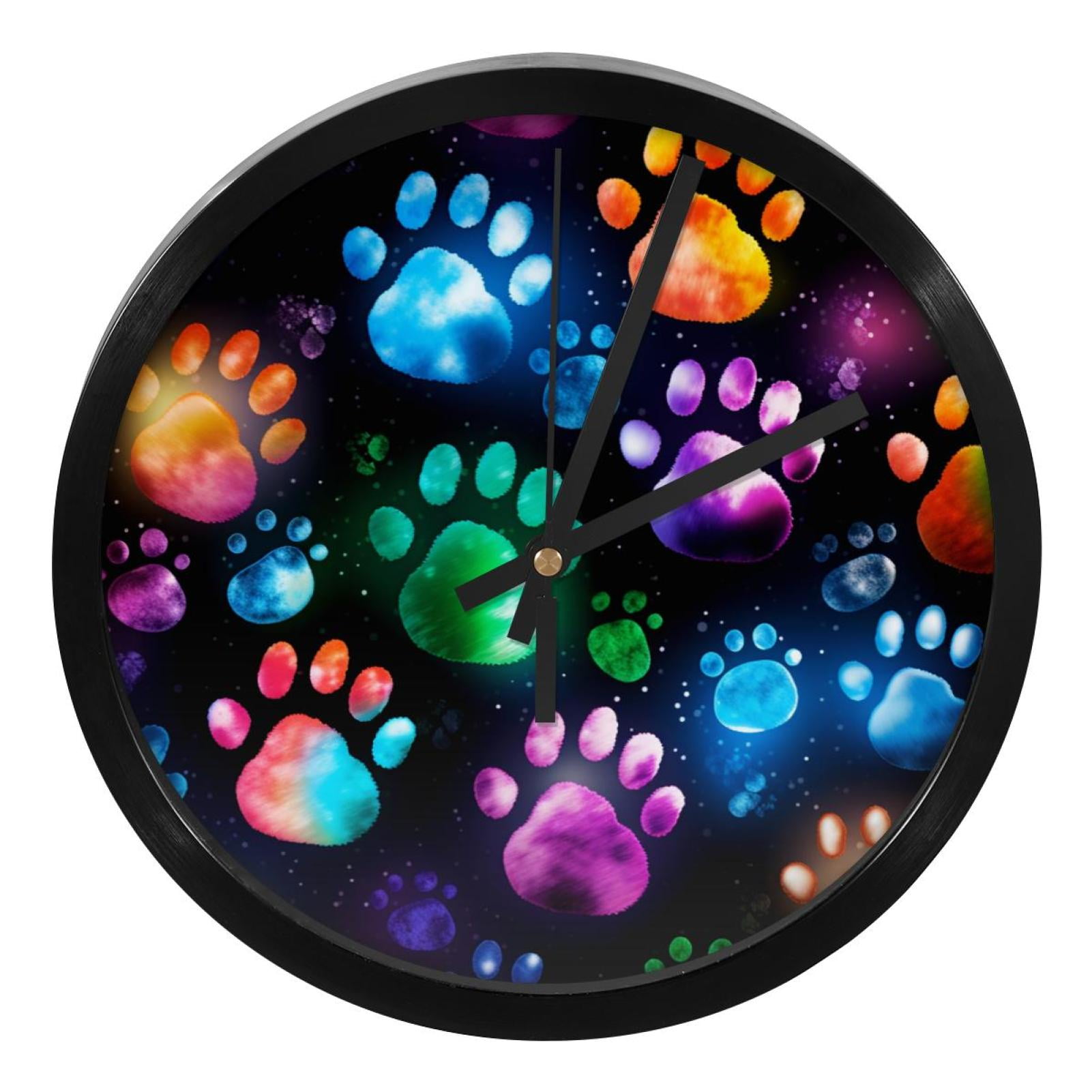 Dog Paw Print 9.8 Inch Silent Wall Clock, Round Digital Battery ...