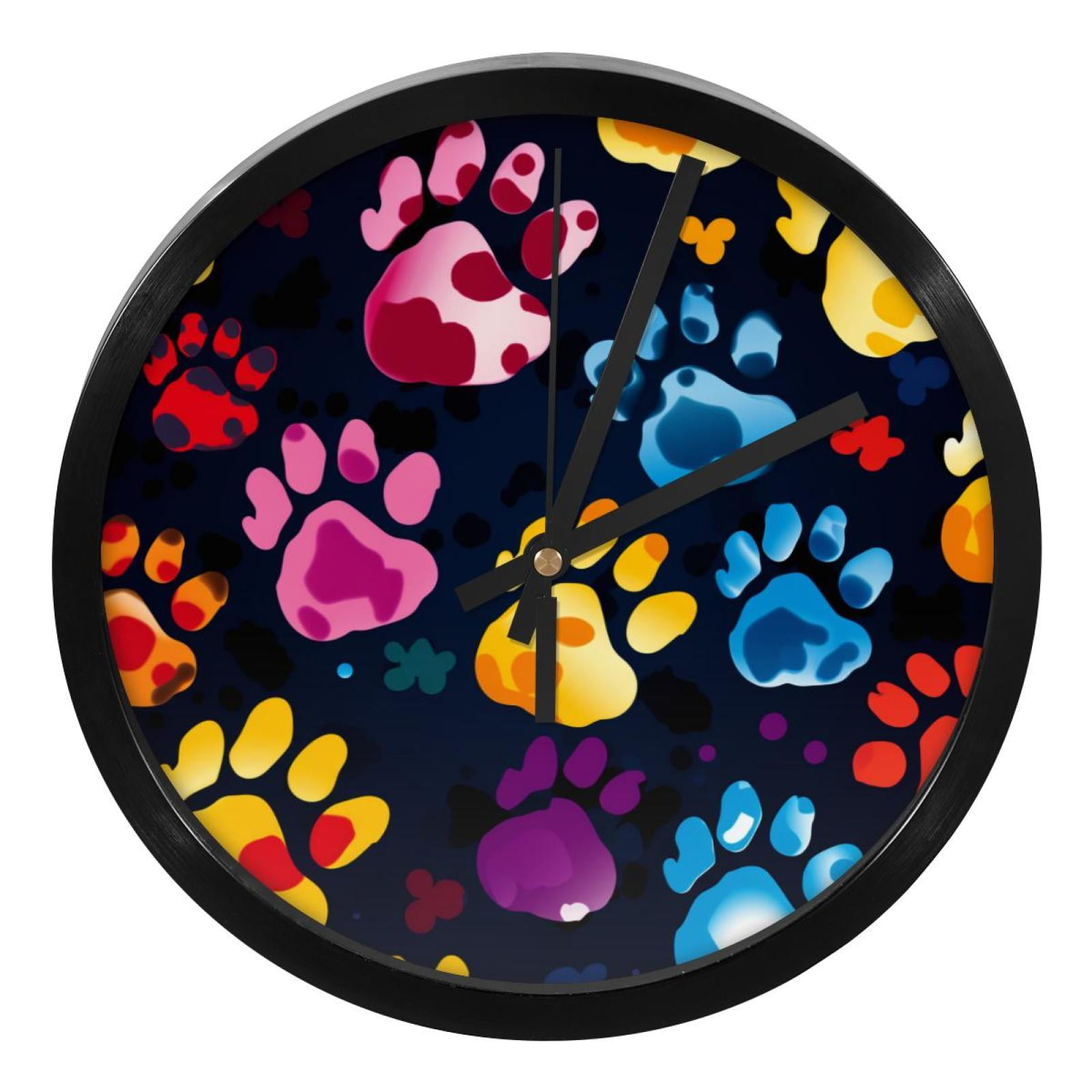 Dog Paw Print 9.8 Inches Silent Wall Clock, Round Digital Battery ...