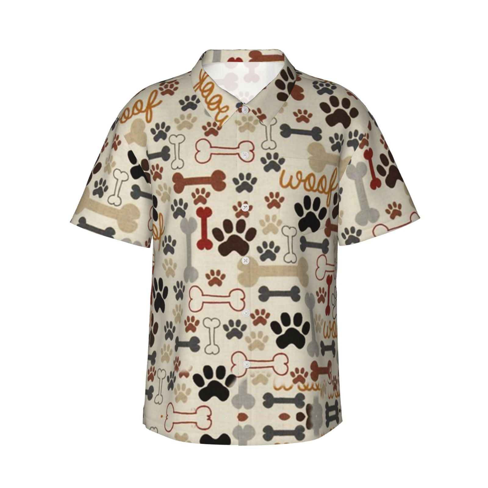 Dog Paw Print And Bone Hawaiian Shirts For Men, Summer Short-Sleeve ...