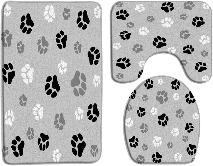 Dog Paw Print Bath Mat Black Grey White Cat Kitten Kitty Footprint Pet ...