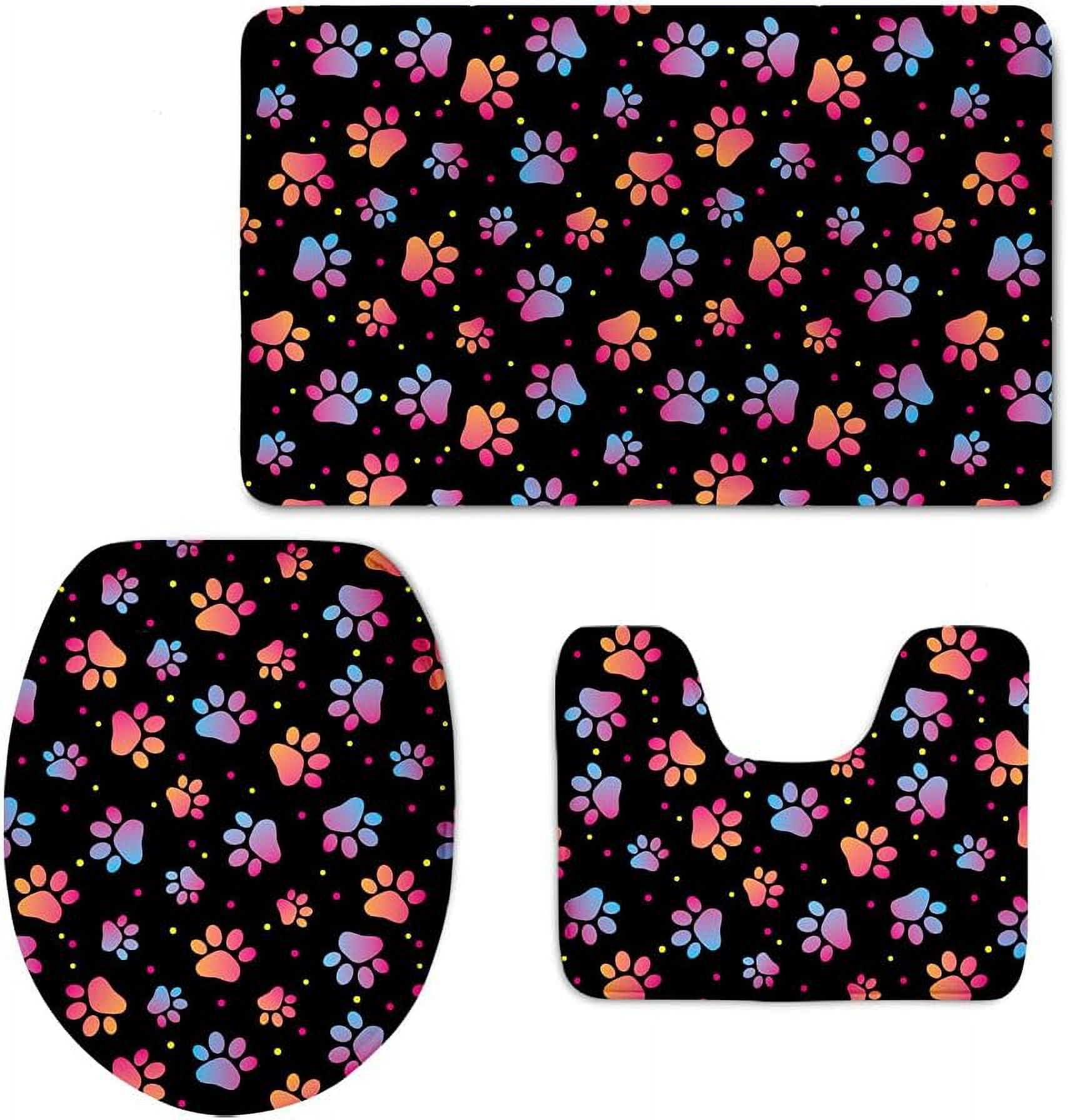 Dog Paw Print Bathroom Carpets and Rugs Sets 3 Piece Bath Mats Rubber ...
