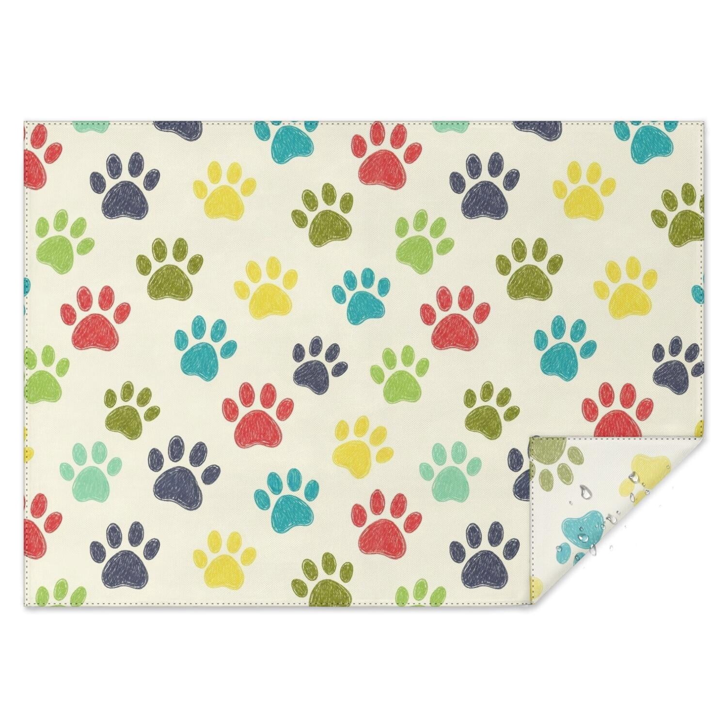 Dog Paw Print Beige Pattern Waterproof Tablecloth, Rectangular Outdoor ...