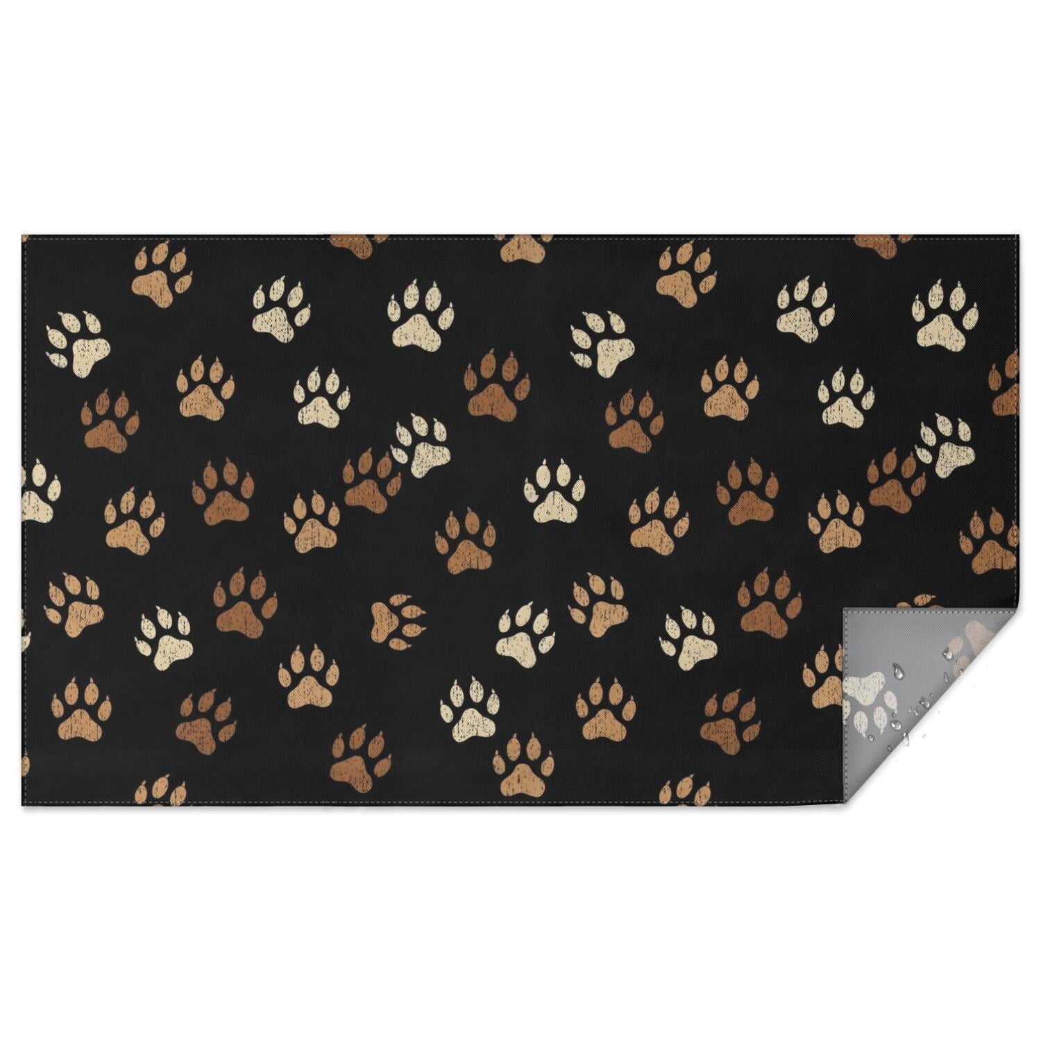 Dog Paw Print Black Pattern Waterproof Tablecloth, Rectangular Fabric ...