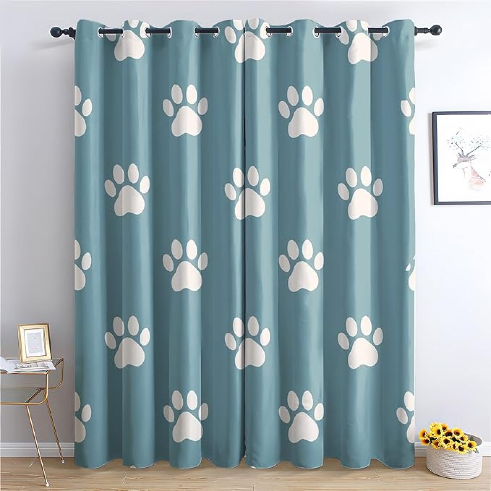 Dog Paw Print Blackout Curtains For Bedroom Living Room, Cute Animal ...