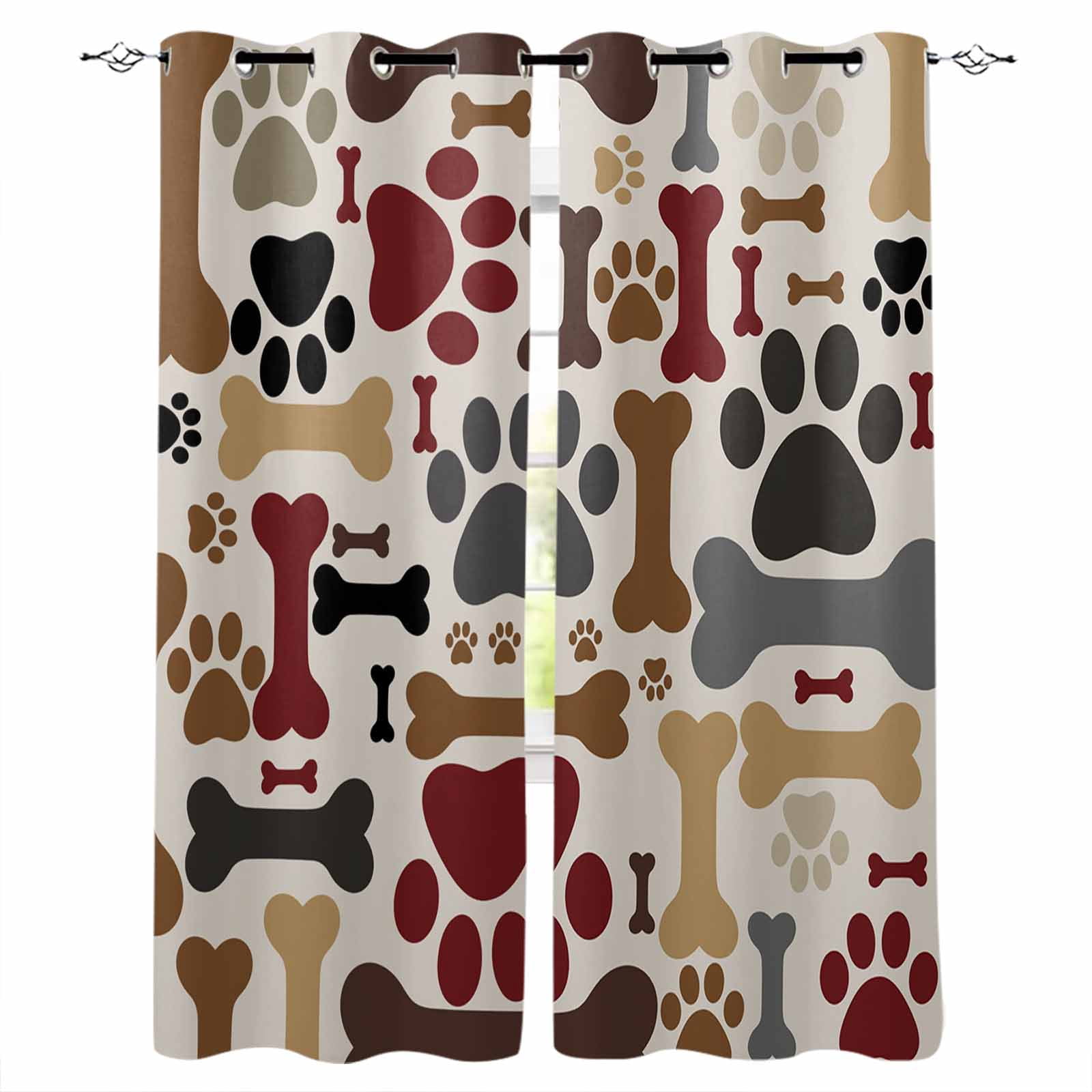 Dog Paw Print Blackout Curtains for Bedroom/Living Room, Thermal ...