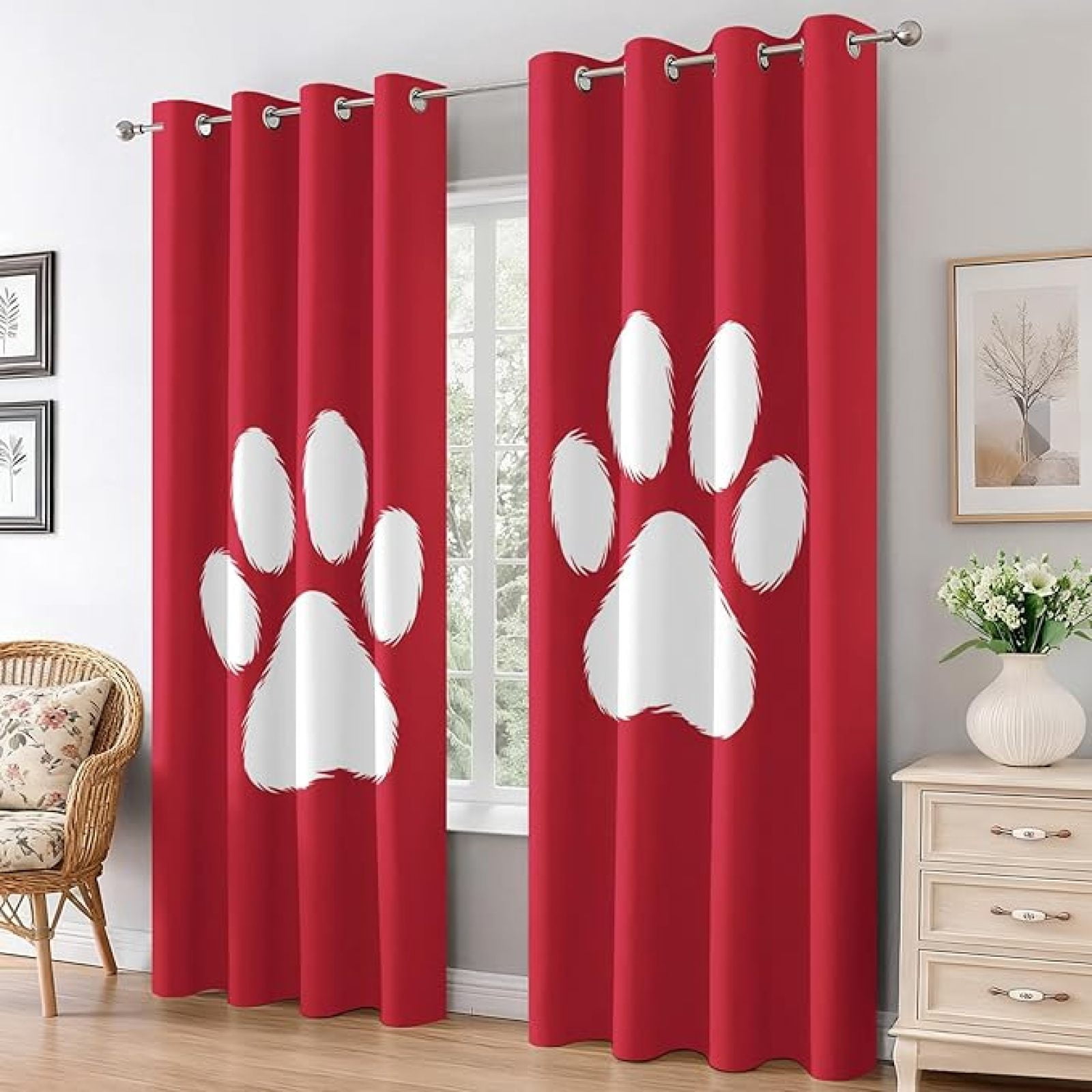 Dog Paw Print Blackout Curtains for Bedroom, Thermal Cat Footprint ...