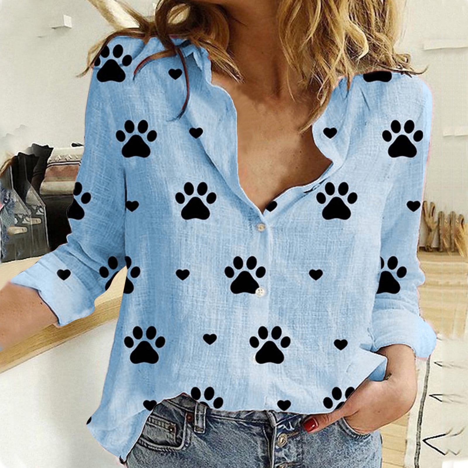 Dog Paw Print Blouses for Women 2024 Clearance Sale,Women's Casual V ...