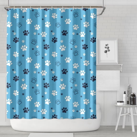 Dog Paw Print Blue Pattern Waterproof Shower Curtain, Mildew Resistant ...