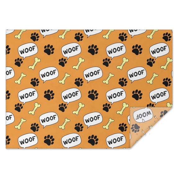 Dog Paw Print and Bone Orange Pattern Waterproof Tablecloth ...