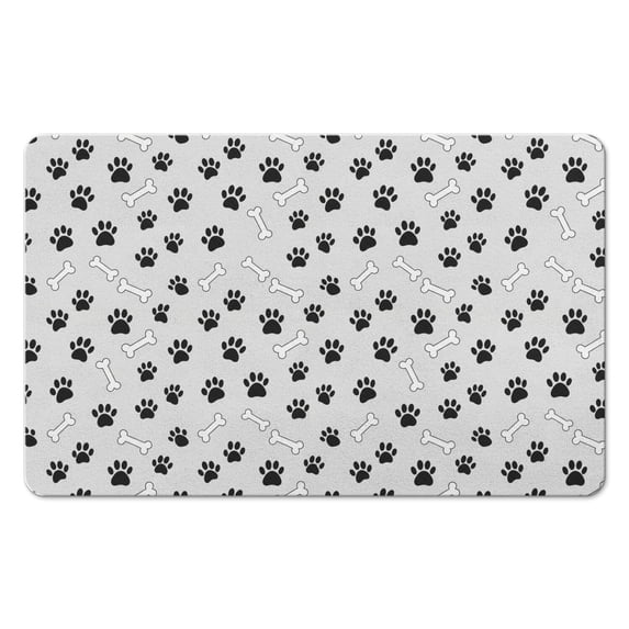 Dog Paw Print and Bone White Pattern Diatomite Bath Mat, Shower Floor ...