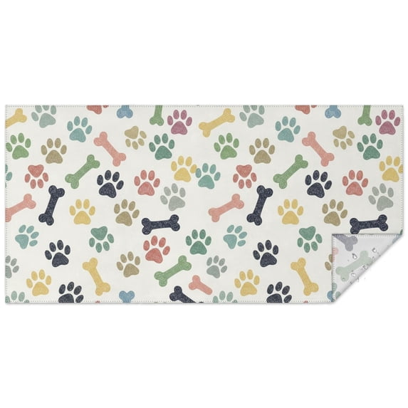 Dog Paw Print and Bone White Pattern Waterproof Tablecloth, Rectangular ...