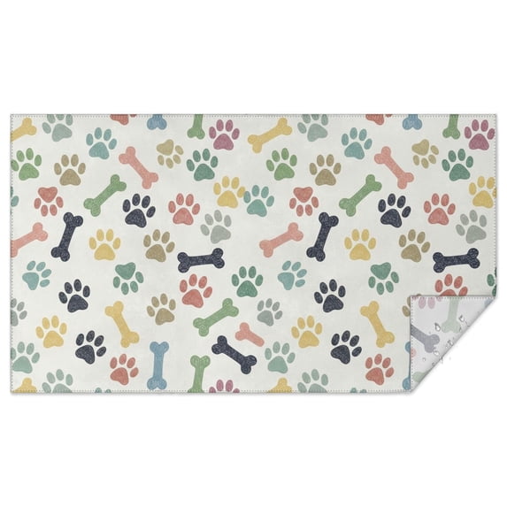 Dog Paw Print and Bone White Pattern Waterproof Tablecloth, Rectangular ...