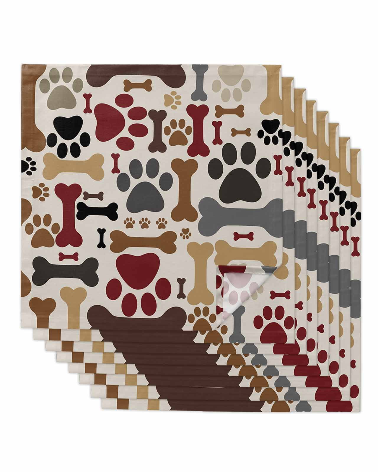 Dog Paw Print Cloth Napkins Set of 8 Reusable Dinner Napkins, Cartoon ...